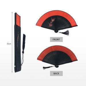 LELAMP Chinese Style Hand Fan Red Black Vintage Hand Fan Folding Fans Dance Wedding Party Favor Chinese Dance Party Folding Bamboo Fans