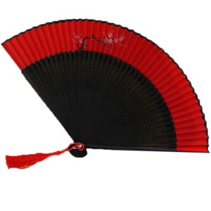 LELAMP Chinese Style Hand Fan Red Black Vintage Hand Fan Folding Fans Dance Wedding Party Favor Chinese Dance Party Folding Bamboo Fans