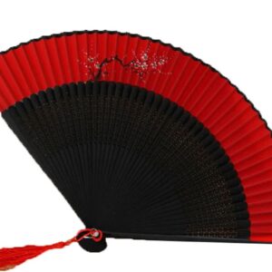 LELAMP Chinese Style Hand Fan Red Black Vintage Hand Fan Folding Fans Dance Wedding Party Favor Chinese Dance Party Folding Bamboo Fans