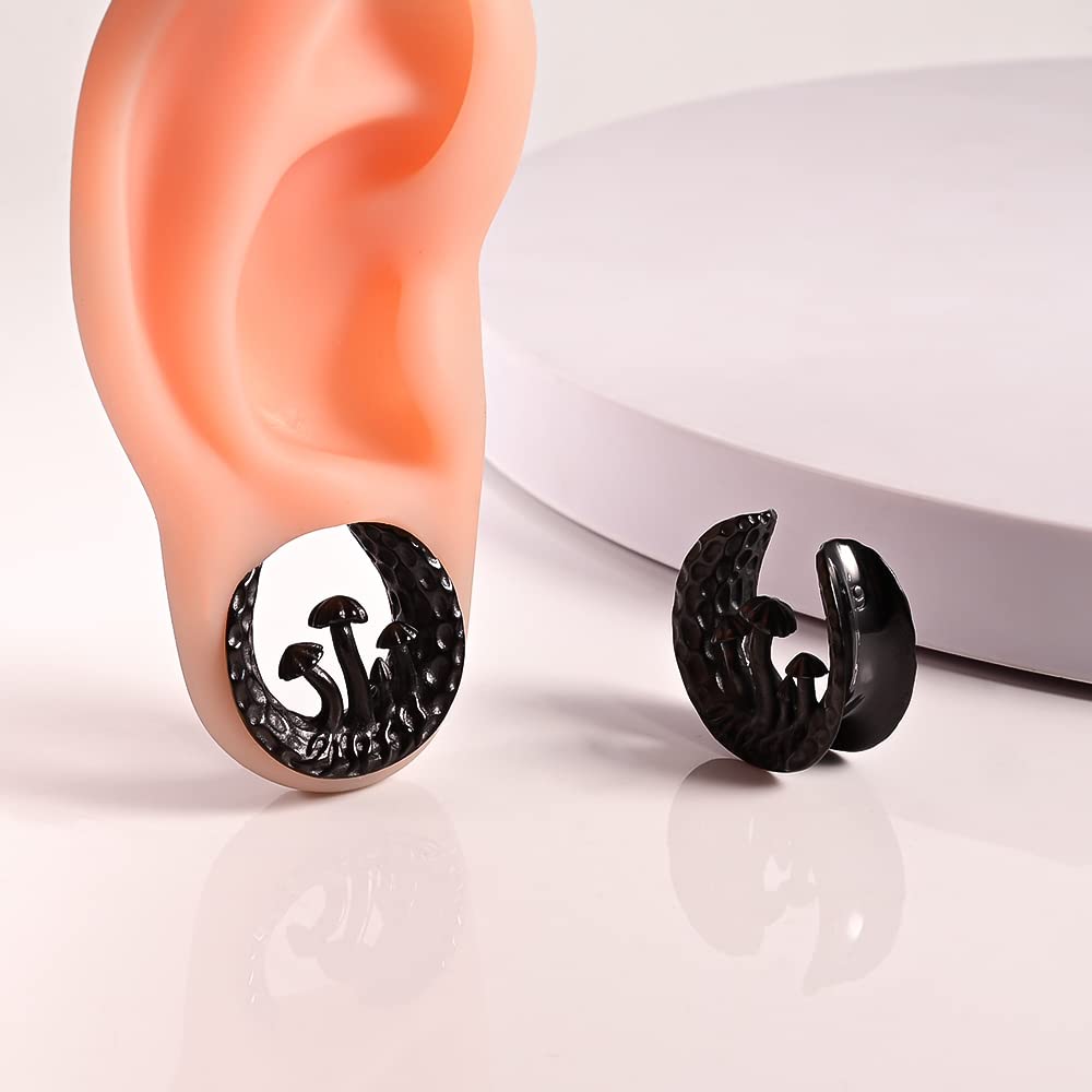 DOEARKO 2PCS Ear Gauges Cute Mushrooms Saddle Ear Plugs Tunnels 316 Stainless Steel Hypoallergenic Earrings Gauges for Ears Expander Body Piercing Jewelry (8mm(0G), Black)