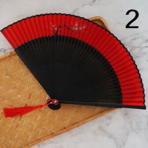 LELAMP Chinese Style Hand Fan Red Black Vintage Hand Fan Folding Fans Dance Wedding Party Favor Chinese Dance Party Folding Bamboo Fans