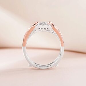 SHELOVES Two Tone Rose Gold Ring Guard 925 Sterling Silver Round CZ Ring Enhancer for Engagement Rings Sz 6