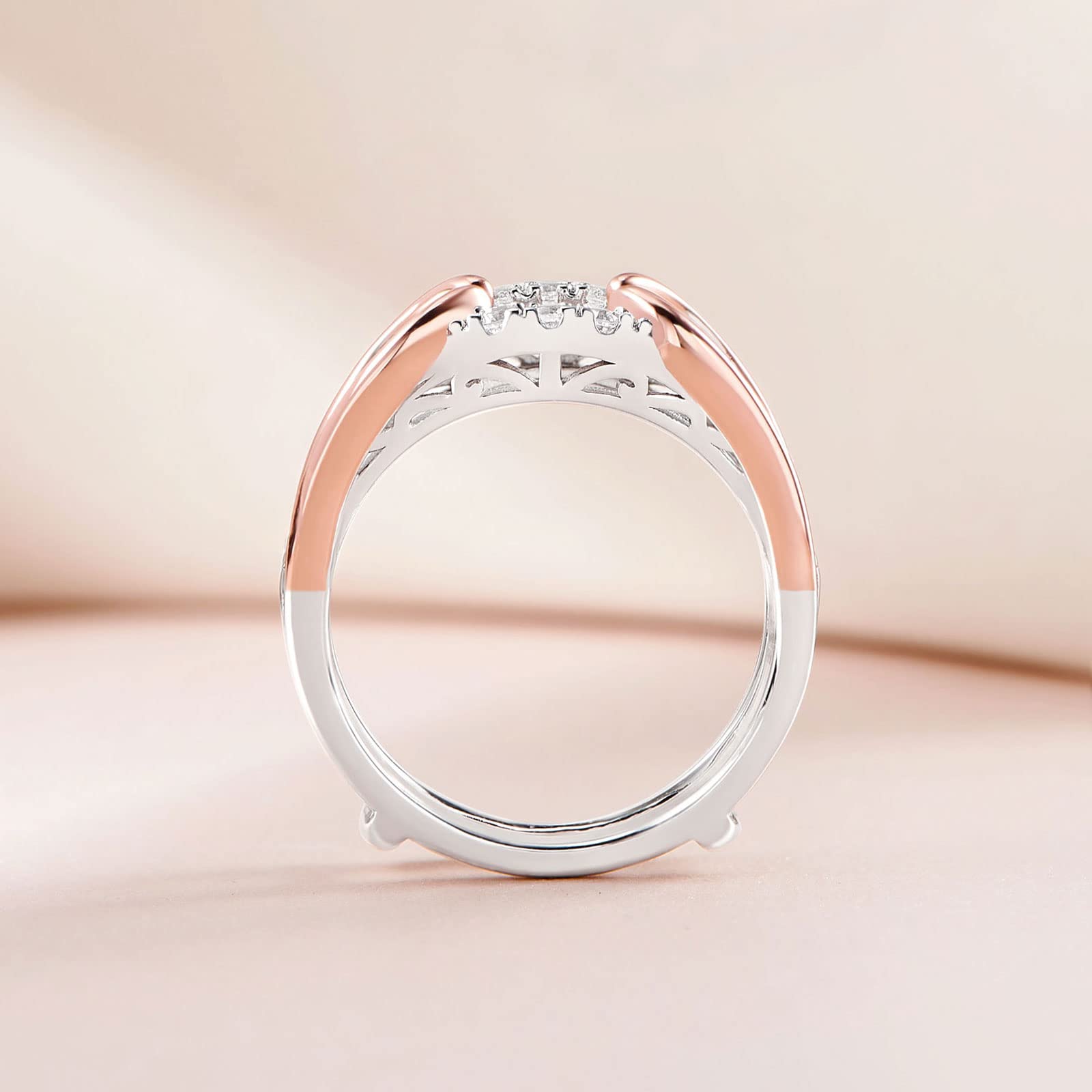 SHELOVES Two Tone Rose Gold Ring Guard 925 Sterling Silver Round CZ Ring Enhancer for Engagement Rings Sz 6