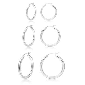 3 pair sterling silver s925 silver lightweight small hoop earrings set hypoallergenic hoop earrings for women 20/30/40mm pabbeu