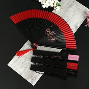 LELAMP Chinese Style Hand Fan Red Black Vintage Hand Fan Folding Fans Dance Wedding Party Favor Chinese Dance Party Folding Bamboo Fans