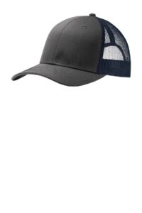 port authority snapback trucker cap. c112, grey steel/ true navy, osfa