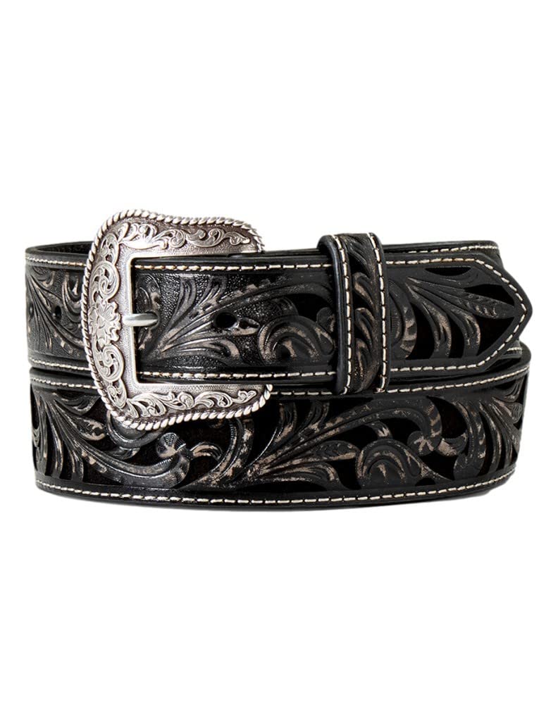 ARIAT Western Belt Womens Floral Embossed Leather L Black A1565001