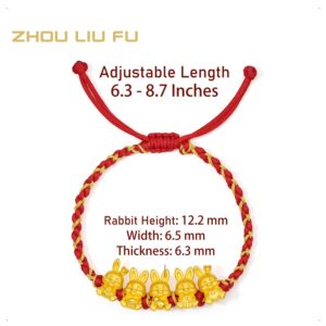 ZHOU LIU FU Real Gold Charm Bracelets for Women, Adjustable 5 Lucky Rabbit 24K Solid Gold Jewelry Braided Red Bracelet, Fortune Rabbit Charm Bracelets Lucky Bunny Pure Gold Bangle Bracelets