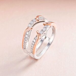 SHELOVES Two Tone Rose Gold Ring Guard 925 Sterling Silver Round CZ Ring Enhancer for Engagement Rings Sz 6