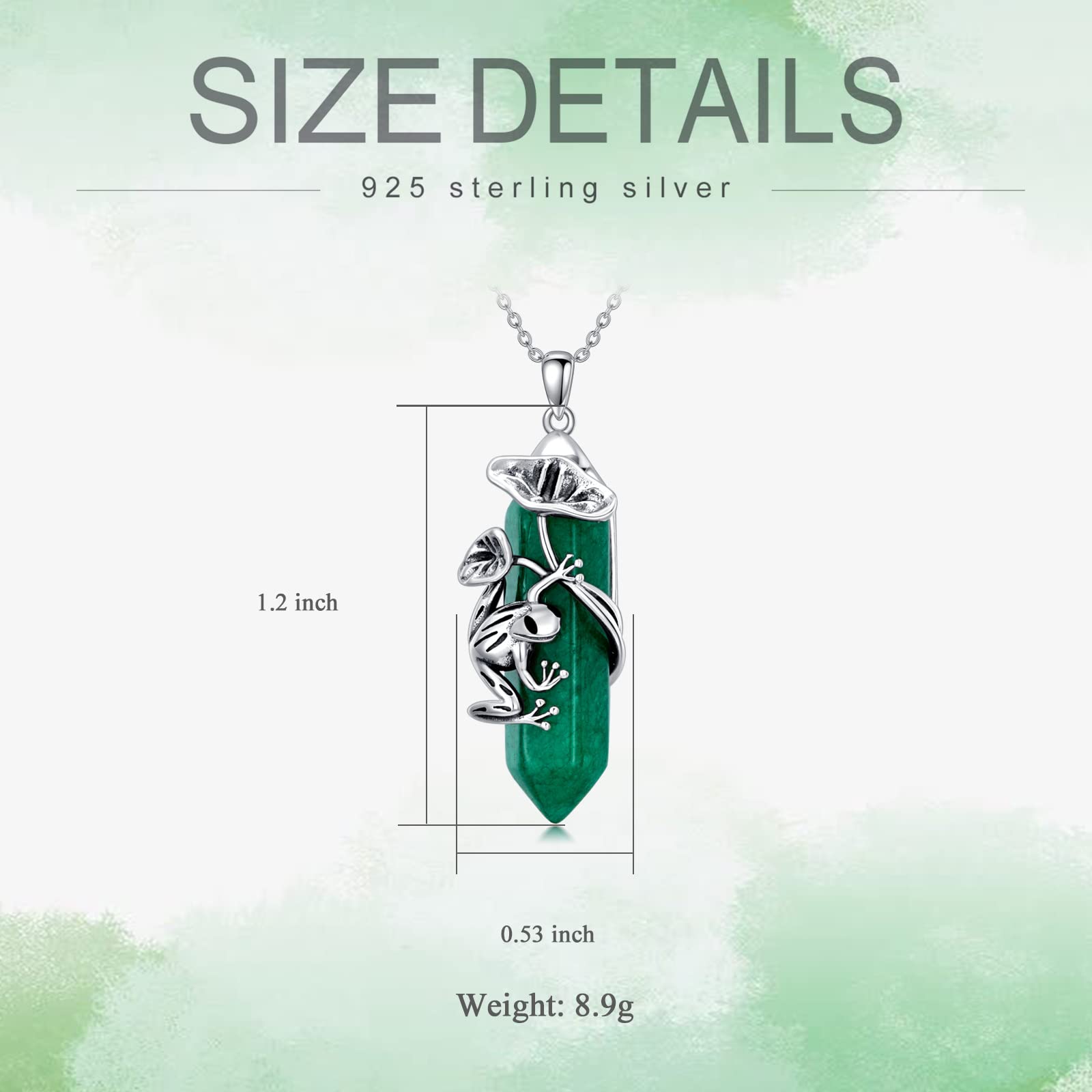 Plesitep Frog Necklace 925 Sterling Silver Reiki Healing Crystal Hexagonal Green Quartz Frog Pendant Necklace for Women May Birthstone Jewelry