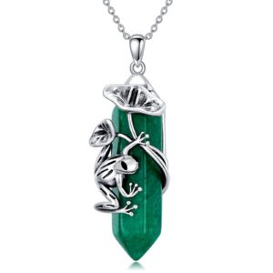 plesitep frog necklace 925 sterling silver reiki healing crystal hexagonal green quartz frog pendant necklace for women may birthstone jewelry