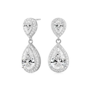 eamti silver dangle earrings for women cubic zirconia teardrop bridal wedding earrings 925 sterling silver post rhinestone earring