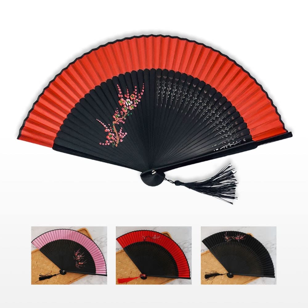 LELAMP Chinese Style Hand Fan Red Black Vintage Hand Fan Folding Fans Dance Wedding Party Favor Chinese Dance Party Folding Bamboo Fans