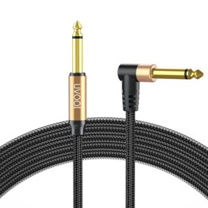 uvooi guitar cable 10 ft, instrument cable braided male to male, 1/4 inch electric guitar amp cord right angle 90 degree tweed noiseless for bass acoustic guitar speaker amplifier keyboard mandolin