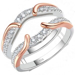 sheloves two tone rose gold ring guard 925 sterling silver round cz ring enhancer for engagement rings sz 6