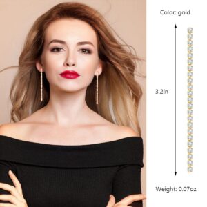 MUYAN Gold Long Thin Rhinestone Earrings CZ Line Drop Earrings for Women Gold Long Bar Dangle Earring for Women Lightweight Jewelry Gifts