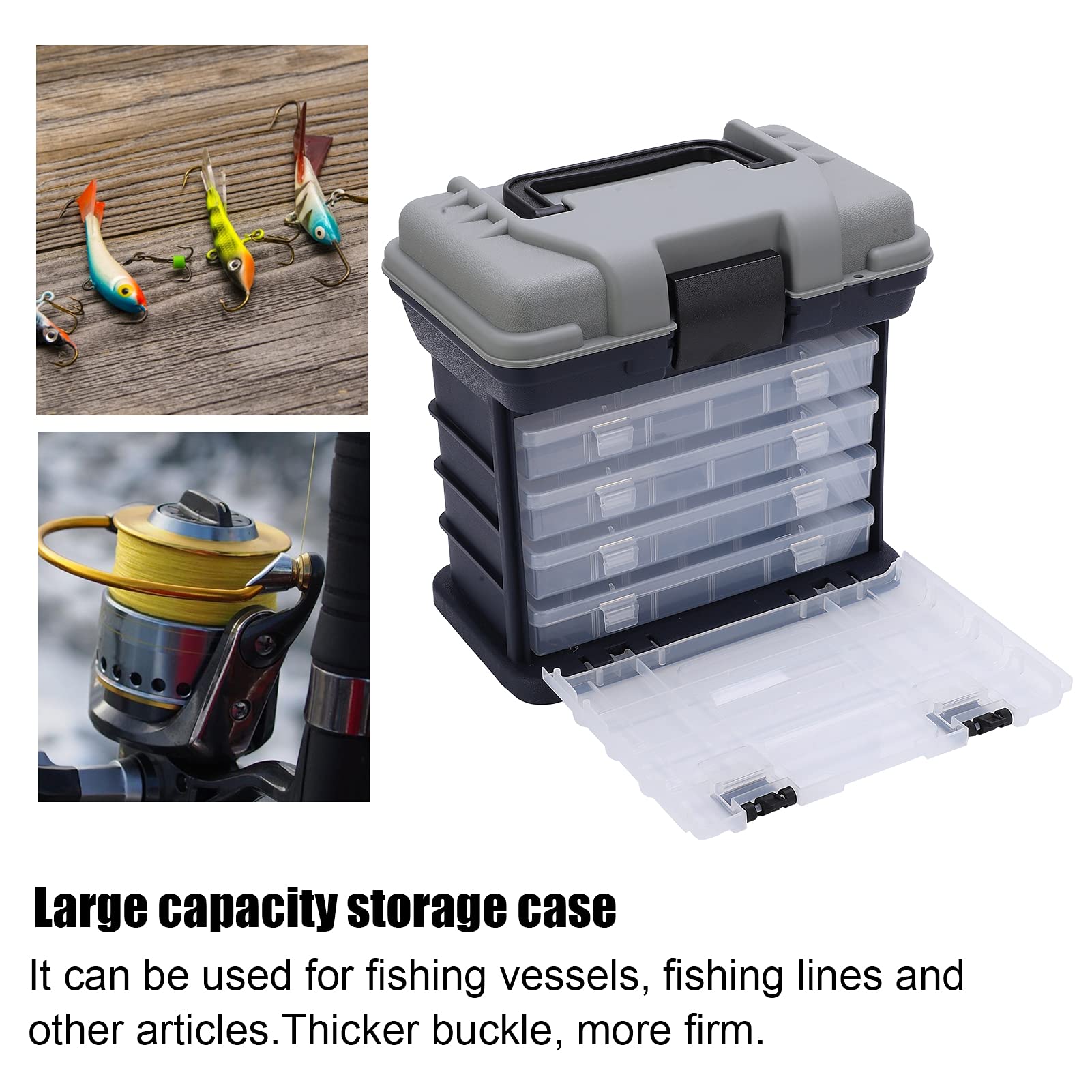 Fishing Tackle Box, Portable Utility 4 Layers Fishing Box Sea Boat Fishing Accessory Box Case with Handle, Fishing Tools