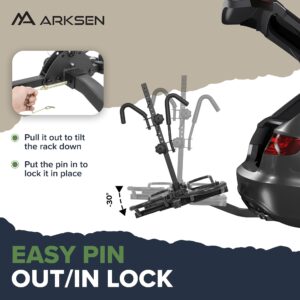 Arksen 2" Hitch Mounted Rack Smart Tilting 2-Bike Platform Style Carrier for Standard, Fat Tire, and Electric Bicycles -150 lbs Heavy Weight Capacity