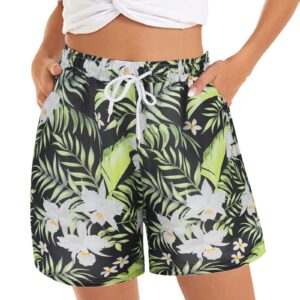 summer shorts for women casual lightweight comfy elastic waist floral drawstring sports bermuda short with pockets