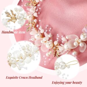 Yinder 3 Pcs Flower Headpiece Hair Accessories for Wedding Flower Headband Flower Crown Floral Tiara Rhinestone Pearl Headband for First Communion Prom(Gold)