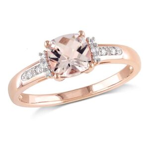 1.60 carat cushion shape simulated pink morganite and white cubic zirconia solitaire wedding engagement ring in 14k rose gold plated 925 sterling silver gift for womens ring size-9