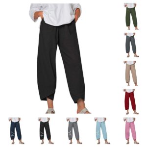 vliolat womens wide leg pants casual loose palazzo yoga harem pants capri plus size boho cotton linen cropped beach trousers