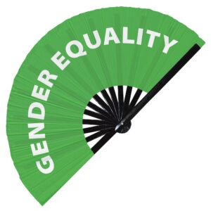 gender equality hand fan foldable bamboo circuit hand fan funny gag slang words expressions statement gifts festival accessories rave handheld circuit event fan clack fans (green)