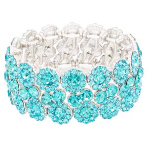 lavencious round shape rhinestones elastic stretch bracelet party jewelry for women 7" (aqua blue)