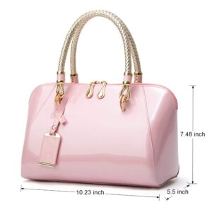 Mn&Sue Elegant Designer Crossbody Shoulder Bags tote Women Patent Leather Top Handle Handbag Lady Purse (Pink)