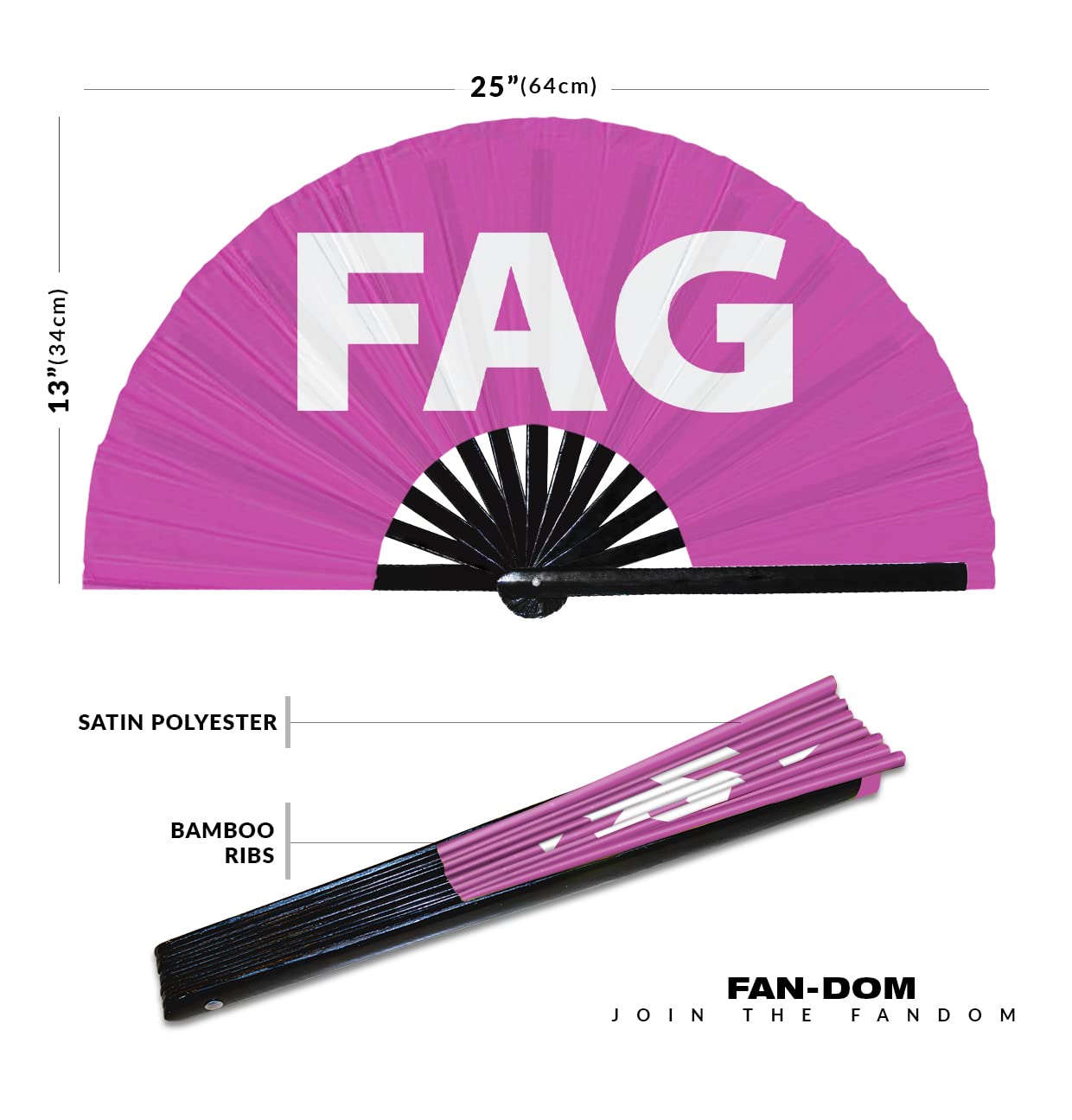 Fag hand fan foldable bamboo circuit hand fan funny gag slang words expressions statement gifts Festival accessories Rave handheld Circuit event fan Clack fans (Pink)