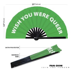 Wish You were Queer Hand Fan Foldable Bamboo Circuit Hand Fan Funny Gag Slang Words Expressions Statement Gifts Festival Accessories Rave Handheld Circuit Event Fan Clack Fans (Green)