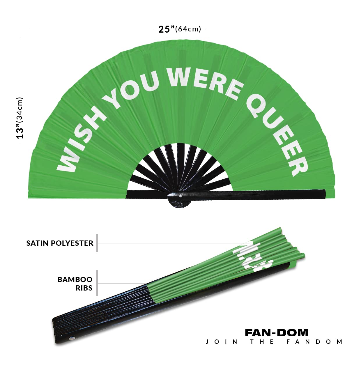 Wish You were Queer Hand Fan Foldable Bamboo Circuit Hand Fan Funny Gag Slang Words Expressions Statement Gifts Festival Accessories Rave Handheld Circuit Event Fan Clack Fans (Green)