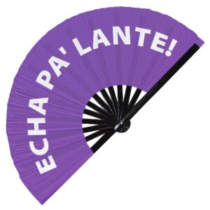 echa pa' lante! hand fan foldable bamboo circuit hand fan funny gag slang words expressions statement gifts festival accessories rave handheld circuit event fan clack fans (purple)