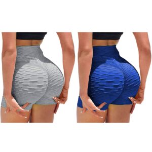 riding pants for women 2 piece women's butt lifting yoga shorts high waisted tummy control anti-cellulite biker shorts stretch gym hot shorts(grey+blue,large)