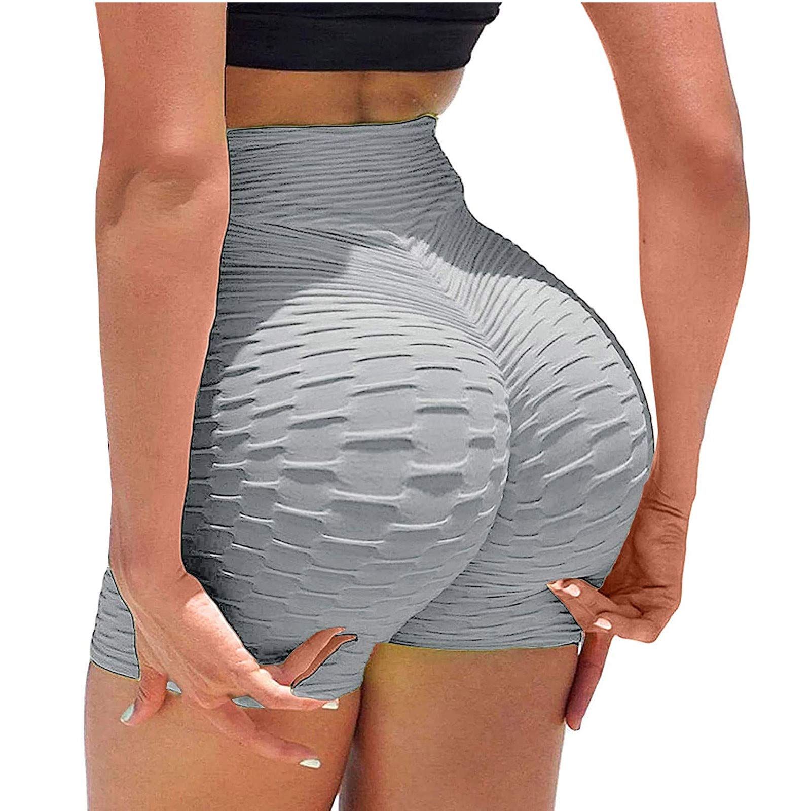 Riding Pants for Women 2 Piece Women's Butt Lifting Yoga Shorts High Waisted Tummy Control Anti-Cellulite Biker Shorts Stretch Gym Hot Shorts(Grey+Blue,Large)