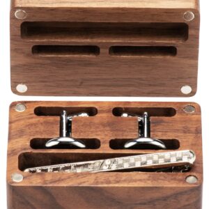 COSISO Black Walnut Wooden Cufflinks Display Box Tie Clip Case with Magnetic Lid For Men