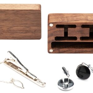 COSISO Black Walnut Wooden Cufflinks Display Box Tie Clip Case with Magnetic Lid For Men