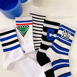 ZINDE 6 Pairs Soft Cotton Socks for Women Girl Thick Knit Breathable Cute Stripe Fashion Above Ankle Crew Socks Set (6 Pairs-10)