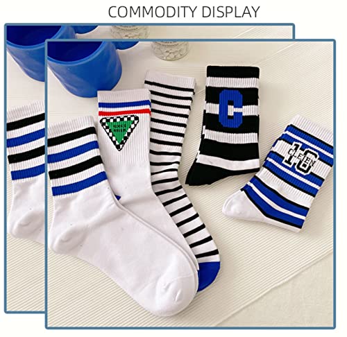 ZINDE 6 Pairs Soft Cotton Socks for Women Girl Thick Knit Breathable Cute Stripe Fashion Above Ankle Crew Socks Set (6 Pairs-10)