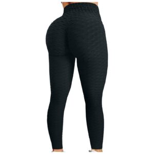 cojcoihn women's high waist yoga pants tummy control workout ruched butt lifting stretchy leggings textured booty tights black