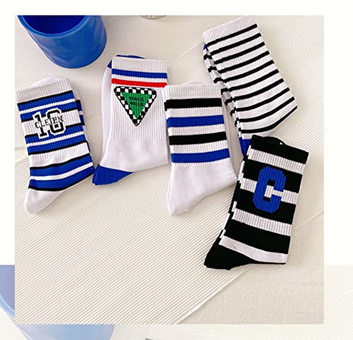 ZINDE 6 Pairs Soft Cotton Socks for Women Girl Thick Knit Breathable Cute Stripe Fashion Above Ankle Crew Socks Set (6 Pairs-10)