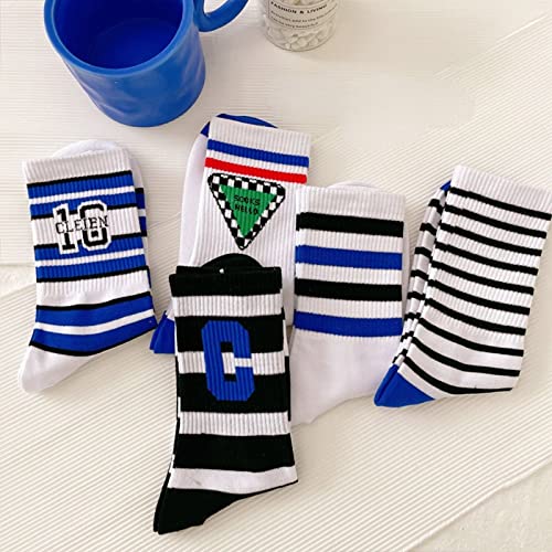 ZINDE 6 Pairs Soft Cotton Socks for Women Girl Thick Knit Breathable Cute Stripe Fashion Above Ankle Crew Socks Set (6 Pairs-10)