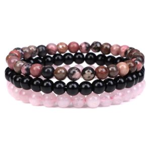 caiyao 3pcs 8mm natural semi-precious gemstones beaded bracelets for women men healing energy crystal reiki stone bracelet stretch round beaded elastic-pink