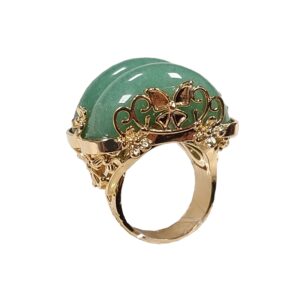 Hanbok Ring Jade Korea Traditional Accessory Woman Junior Natural Light Green Size Adjustable R002 Gold