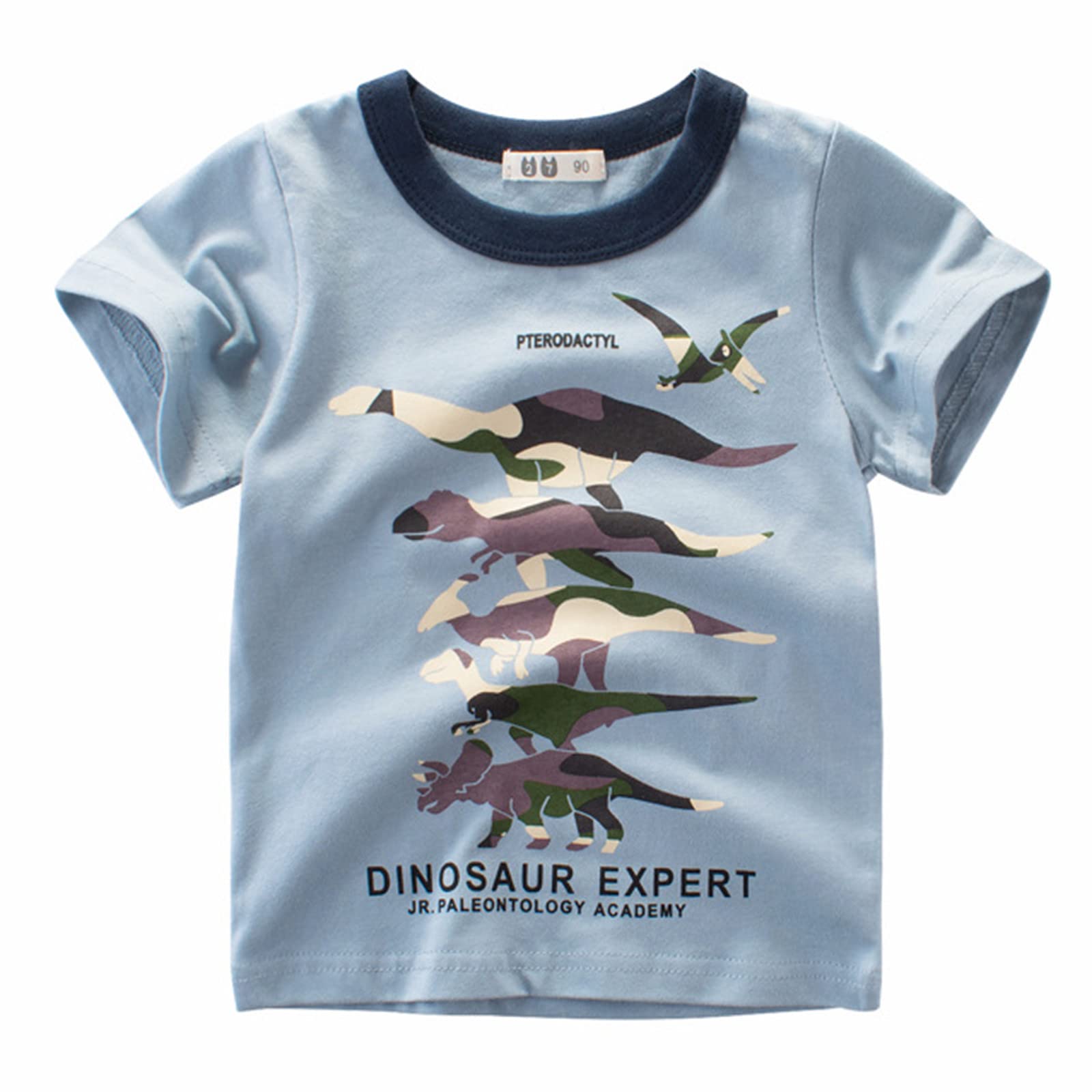 Gaoqi Boys Blouse T-Shirt Casual Short Sleeve Shirts Baby Kids Tee Camouflage Crewneck Dinosaur Toddler Boys Tops Ice (Blue, 5-6 Years)