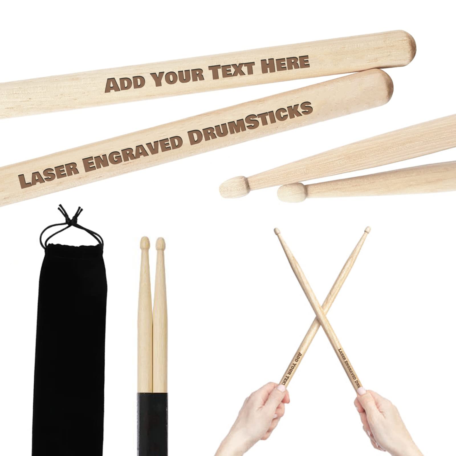 Personalized Drumsticks, Custom Engraved 5A Maple Drum Sticks with Name Text, Gifts for Drummer Musician Men Boyfriend Husband - 1 PAIR