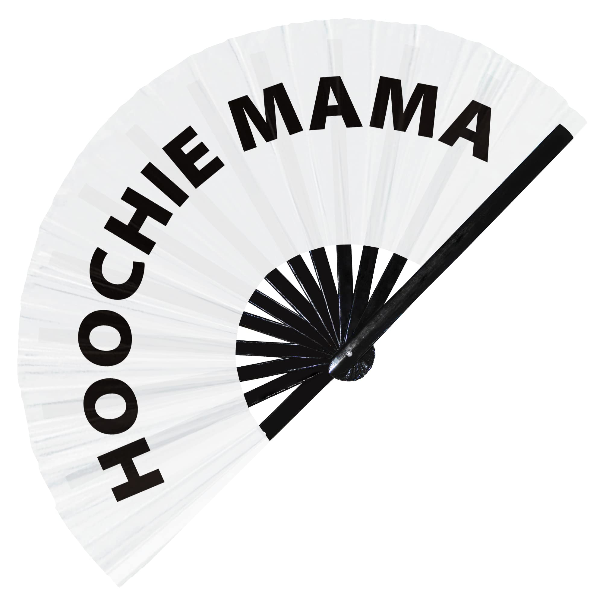 Hoochie Mama Hand Fan Foldable Bamboo Circuit Hand Fan Funny Gag Slang Words Expressions Statement Gifts Festival Accessories Rave Handheld Circuit Event Fan Clack Fans (White)