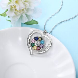 Personalized Mothers Necklace with 1-8 Birthstones Custom Mother Daughter Necklace Promise Name Necklaces for Women Mother's Day Gift for Mom Grandmother (8 Name)