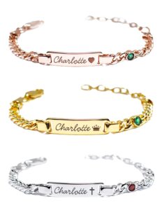 purefly personalized baby name bracelets with birthstone, 18k gold plated, adjustable length