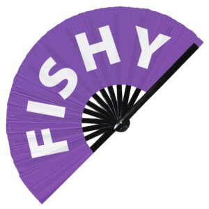 fishy hand fan foldable bamboo circuit hand fan funny gag slang words expressions statement gifts festival accessories rave handheld circuit event fan clack fans (purple)